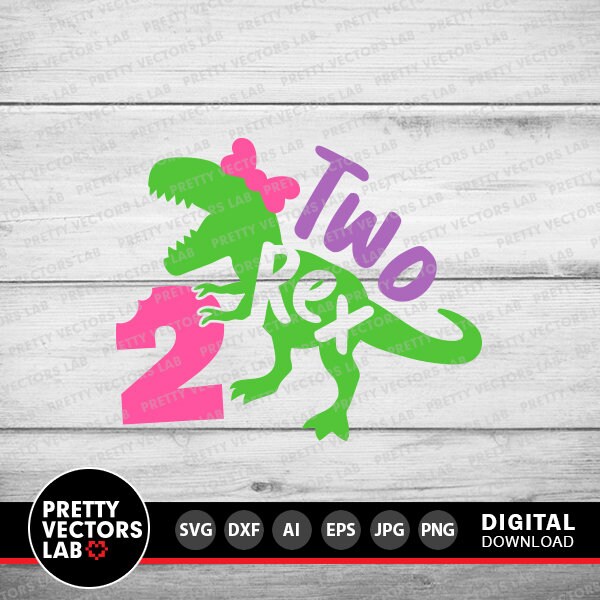 Girl Two Rex Svg 2nd Birthday Svg Girls T-rex Svg Dinosaur - Etsy