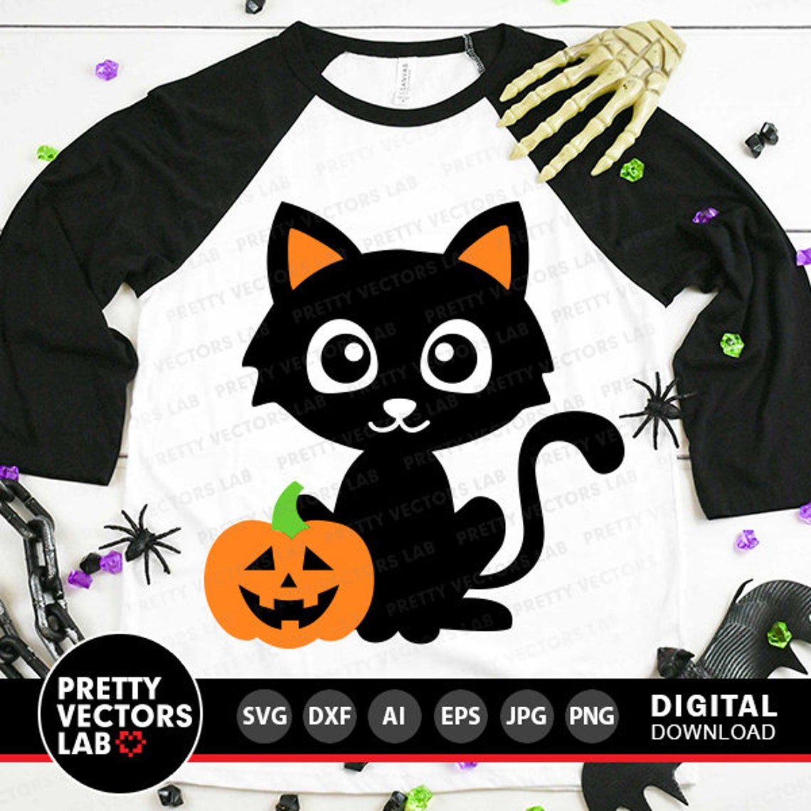 Cute Black Cat Svg, Halloween Svg, Cat With Pumpkin Svg, Dxf, Eps, Png ...