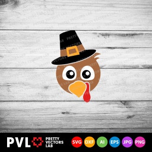 Turkey Face Svg Turkey With Pilgrim Hat Svg Thanksgiving Svg | Etsy