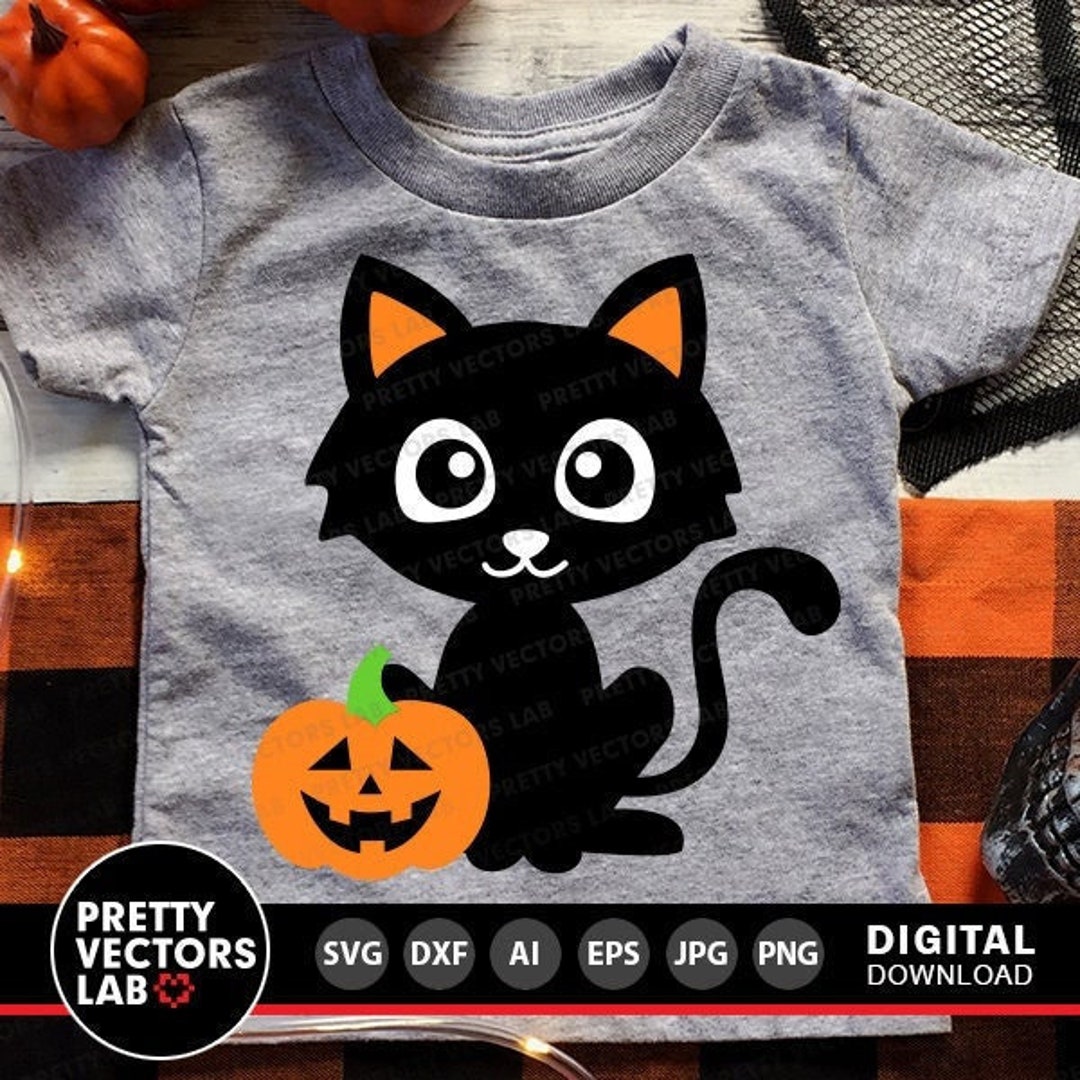 Cute Black Cat Svg, Halloween Svg, Cat With Pumpkin Svg, Dxf, Eps, Png ...