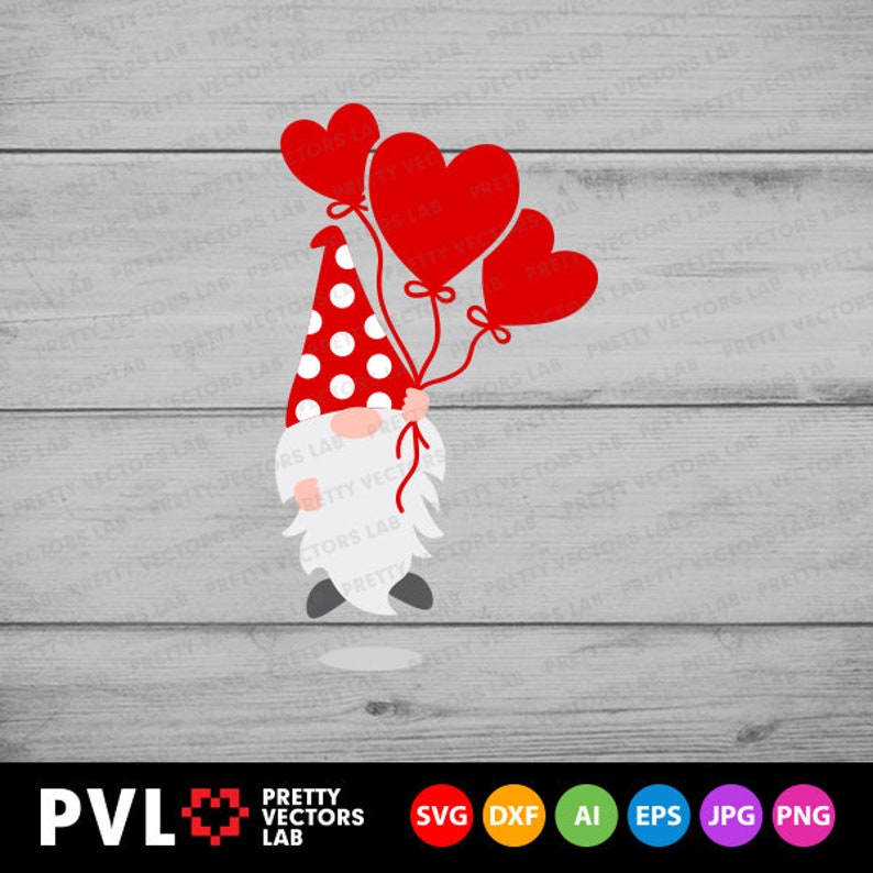 Gnome With Balloon Heart Svg Valentine's Day Svg Dxf Eps - Etsy