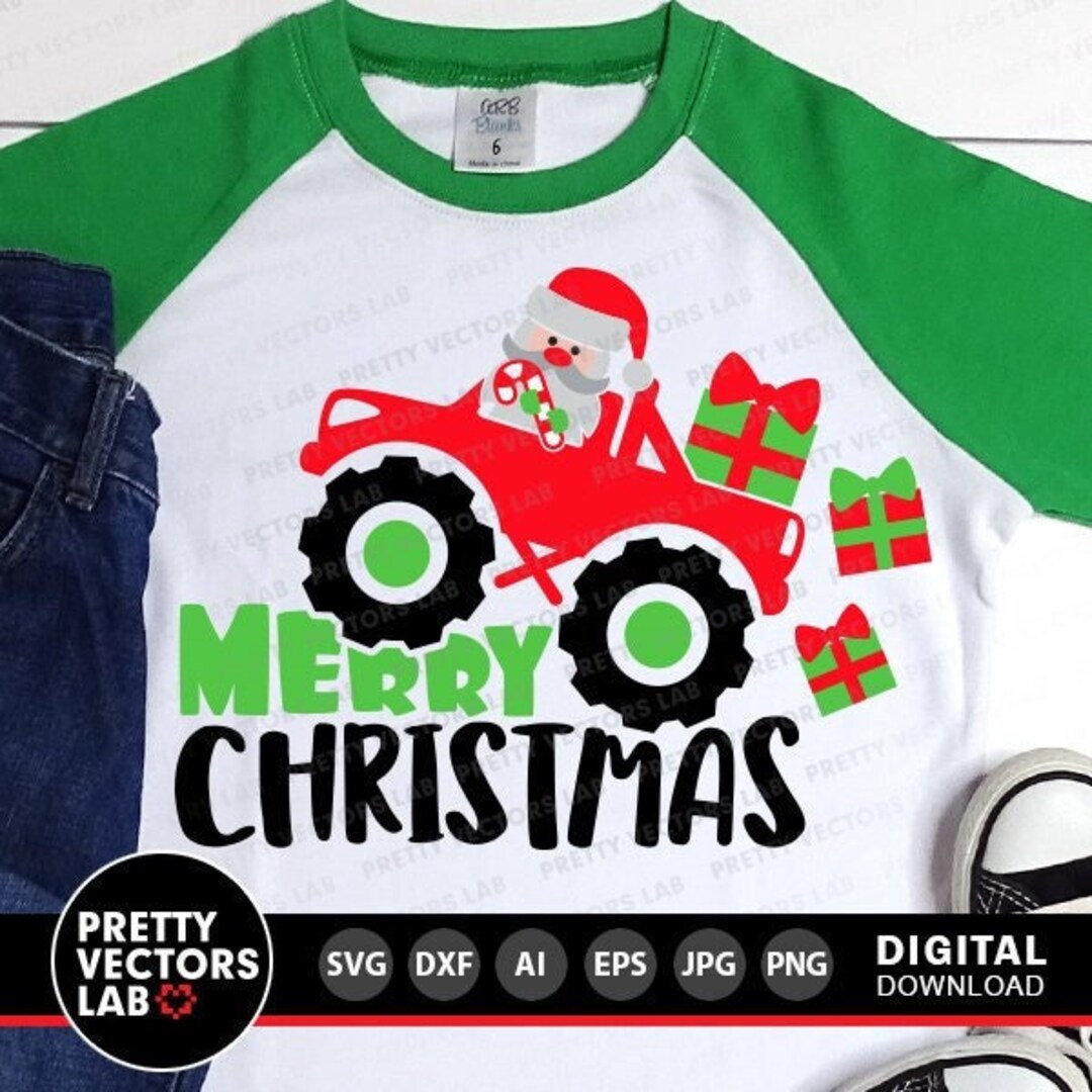 Christmas Truck Svg, Santa Svg, Monster Truck Svg, Merry Christmas Cut ...