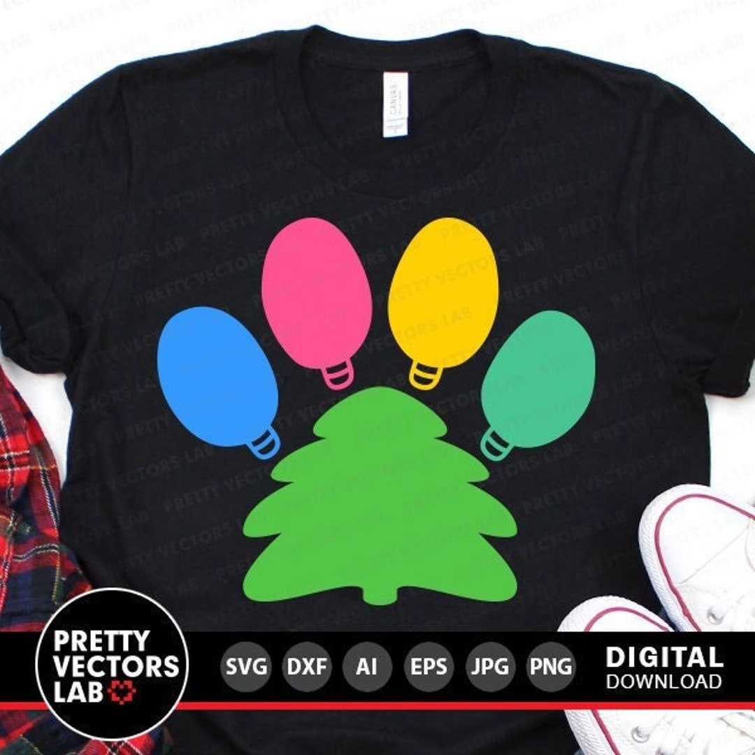 Christmas Paw Svg, Paw Print Christmas Tree Svg, Christmas Lights Svg ...