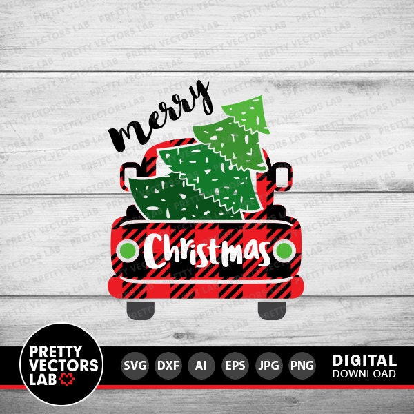 Merry Christmas Truck Svg Buffalo Plaid Truck Svg Grunge - Etsy