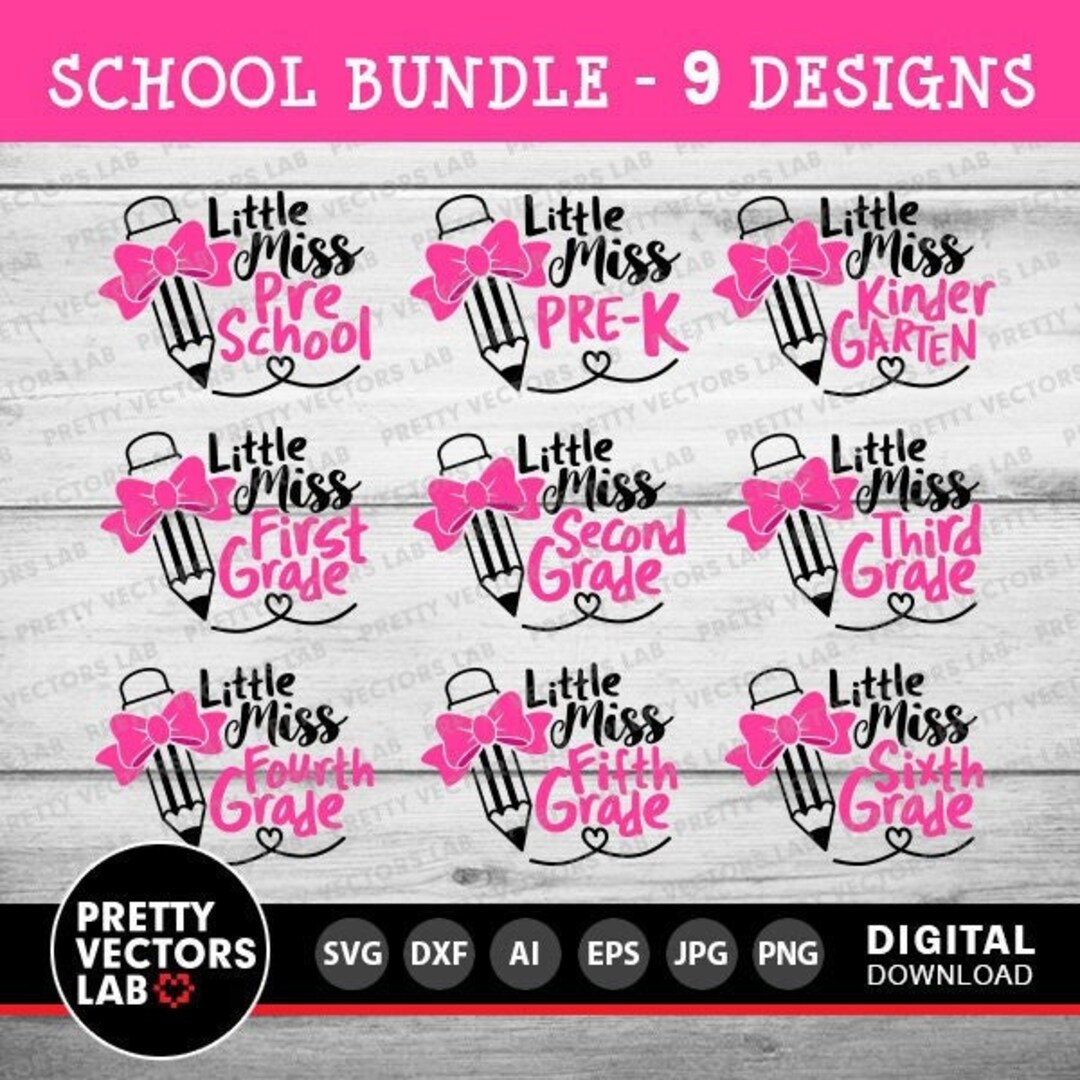School Svg Bundle, Back to School Cut Files, Little Miss, Girls Svg Dxf ...