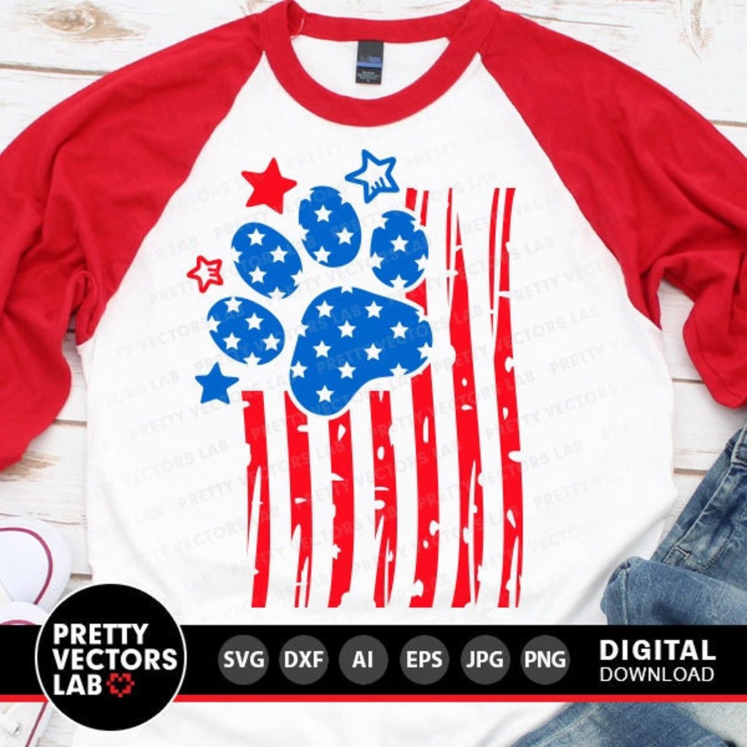 Paw Print American Flag Svg, 4th of July Cut Files, USA Grunge Paw Svg ...
