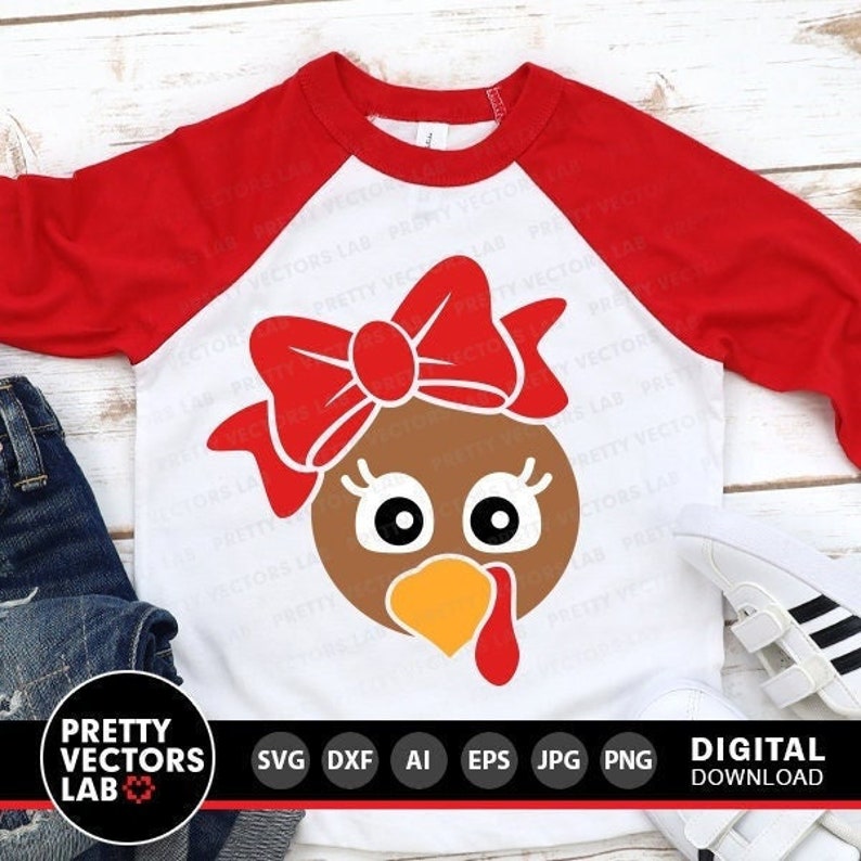 Turkey Face Svg Girl Turkey With Bow Svg Thanksgiving Svg - Etsy