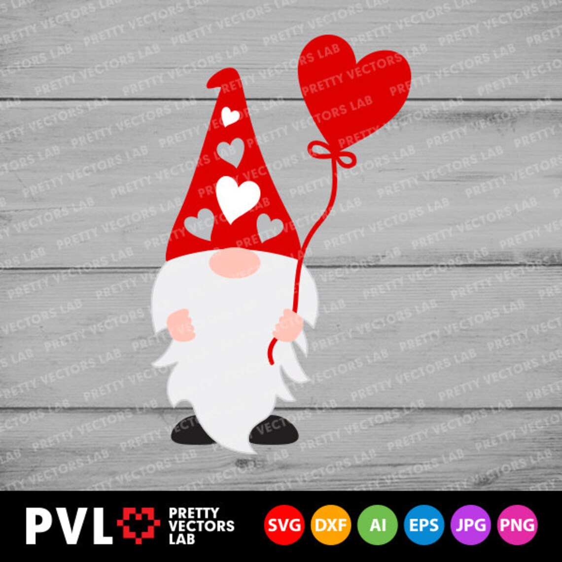 Gnome with Balloon Heart Svg Valentine's Day Svg Dxf | Etsy