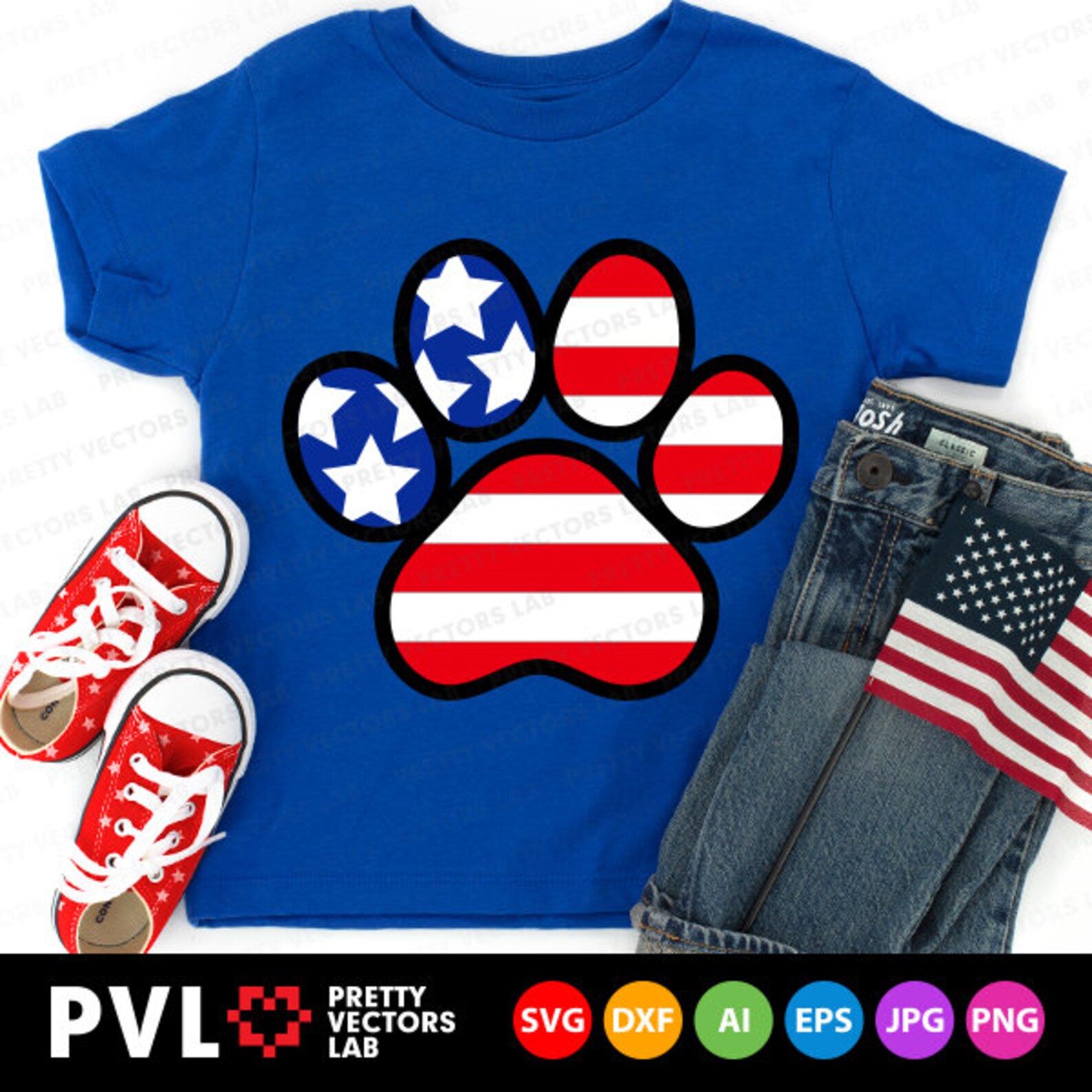 Paw Print American Flag Svg 4th of July Cut Files USA Paw - Etsy