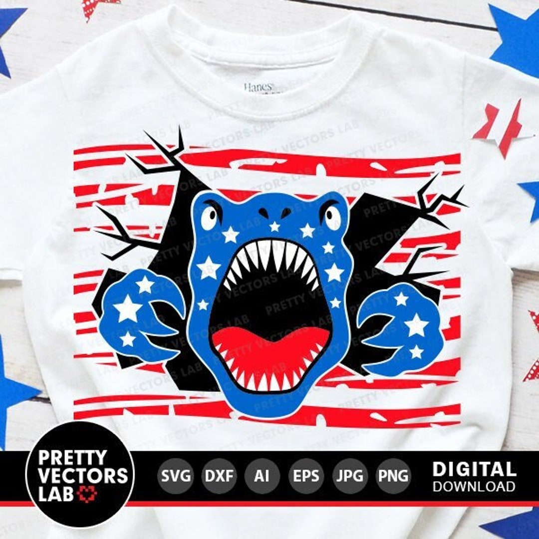 4th of July Svg, Patriotic Dinosaur Cut Files, USA T-rex Svg, Dxf, Eps ...
