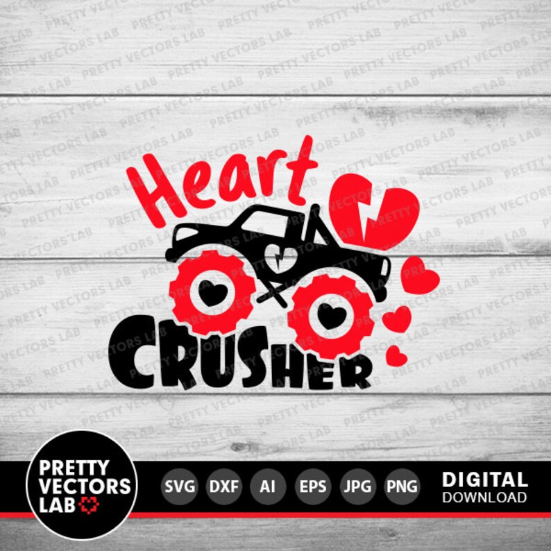 Valentine's Monster Truck Svg, Boys Valentine Cut Files, Valentine's ...