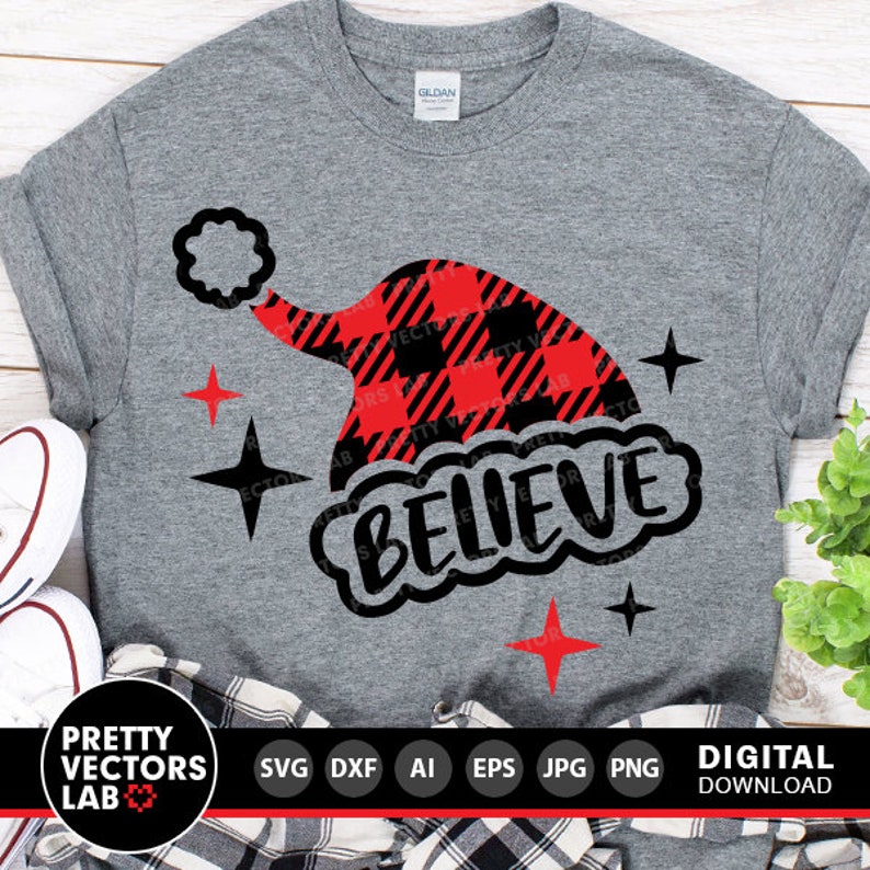 Christmas Svg, Believe Svg, Santa Hat Svg Dxf Eps Png, Buffalo Plaid ...