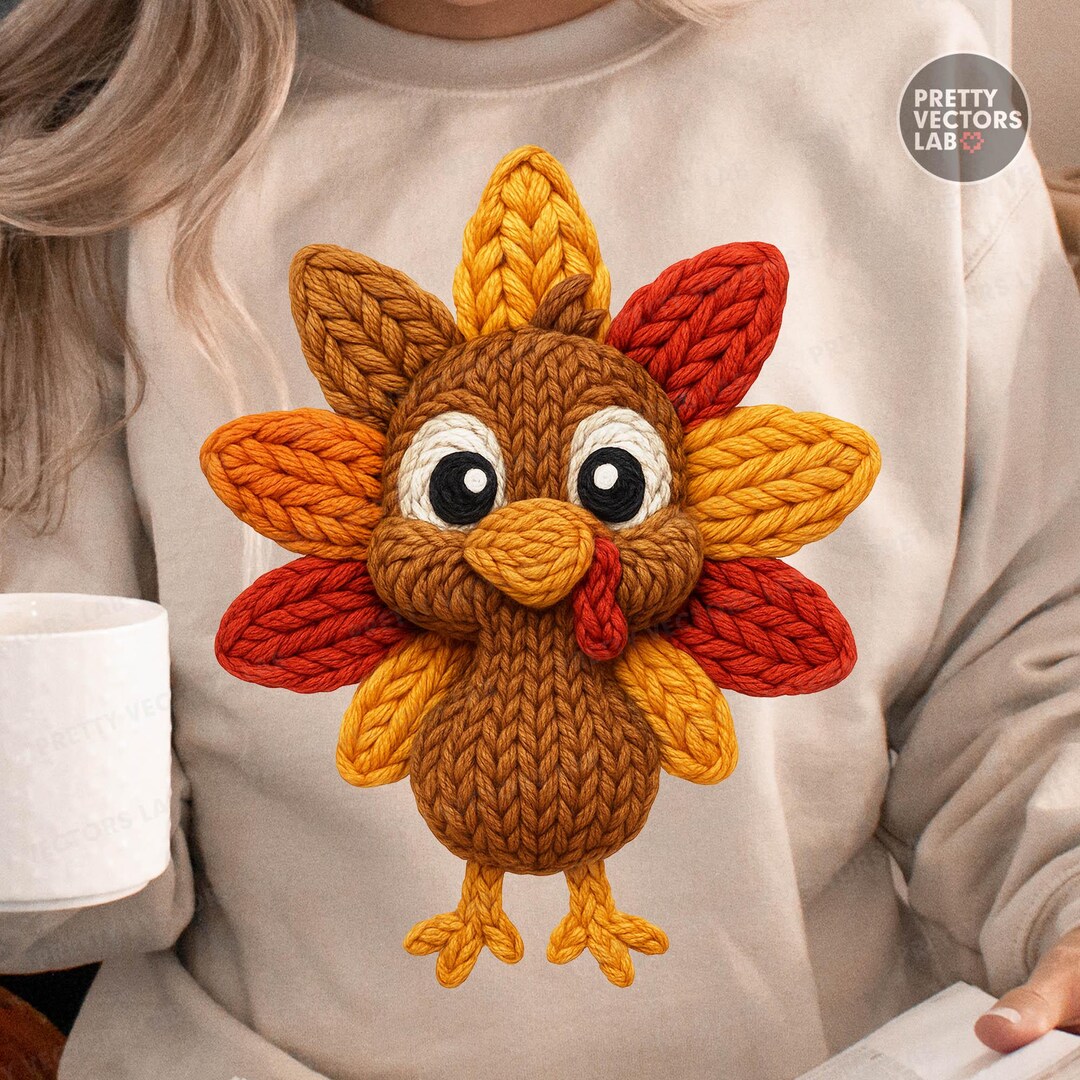 Preppy Turkey Crochet PNG, Cute Turkey Png, Thanksgiving Png, Retro ...