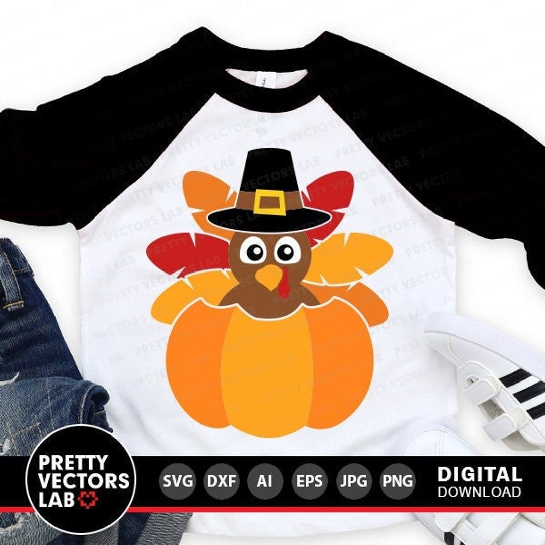 Thanksgiving Turkey Svg, Turkey With Pilgrim Hat Svg, Pumpkin Svg, Dxf ...