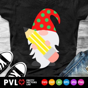 Back to School Gnome Svg, Gnome With Pencil Svg, Teacher Svg Dxf Eps ...