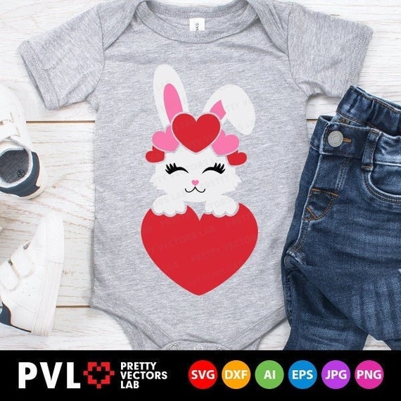 Bunny With Heart Svg Girls Valentines Day Svg Valentine | Etsy