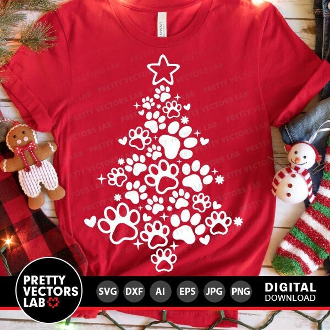 Paw Print Christmas Tree Svg, Paws Cut Files, Christmas Svg Dxf Eps Png ...