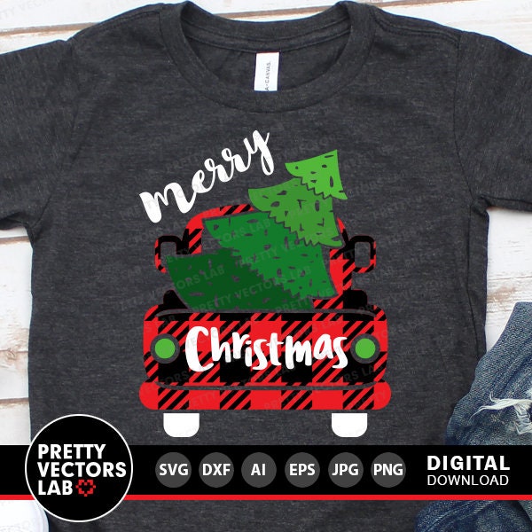 Merry Christmas Truck Svg Buffalo Plaid Truck Svg Grunge - Etsy