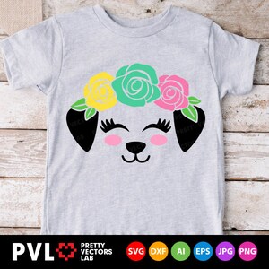 Puppy Face Svg, Cute Dog With Flowers Svg, Girls Svg Dxf Eps Png ...