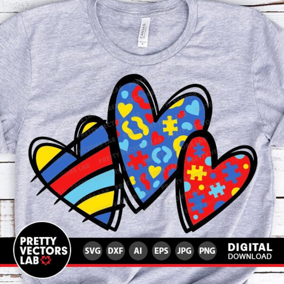 Autism Hearts Svg, Autism Cut File, Puzzle Heart Svg, Autism Awareness ...