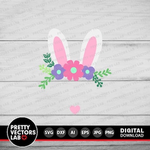 Bunny Svg, Easter Svg, Spring Cut Files, Girl Bunny With Flowers Svg ...