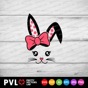 Bunny Svg Easter Cut Files Girl Bunny With Bow Svg Cute | Etsy