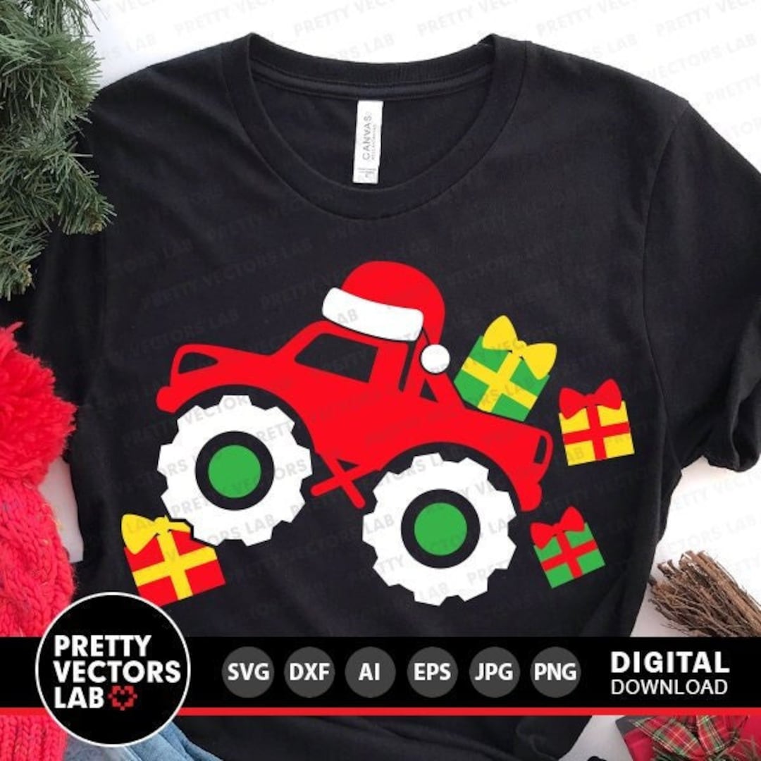 Christmas Truck Svg, Monster Truck Svg, Truck With Presents Svg Dxf Eps ...