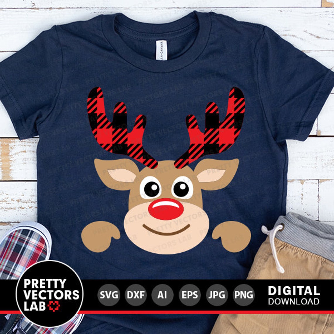 Christmas Svg Buffalo Plaid Reindeer Svg Boy Reindeer Svg - Etsy
