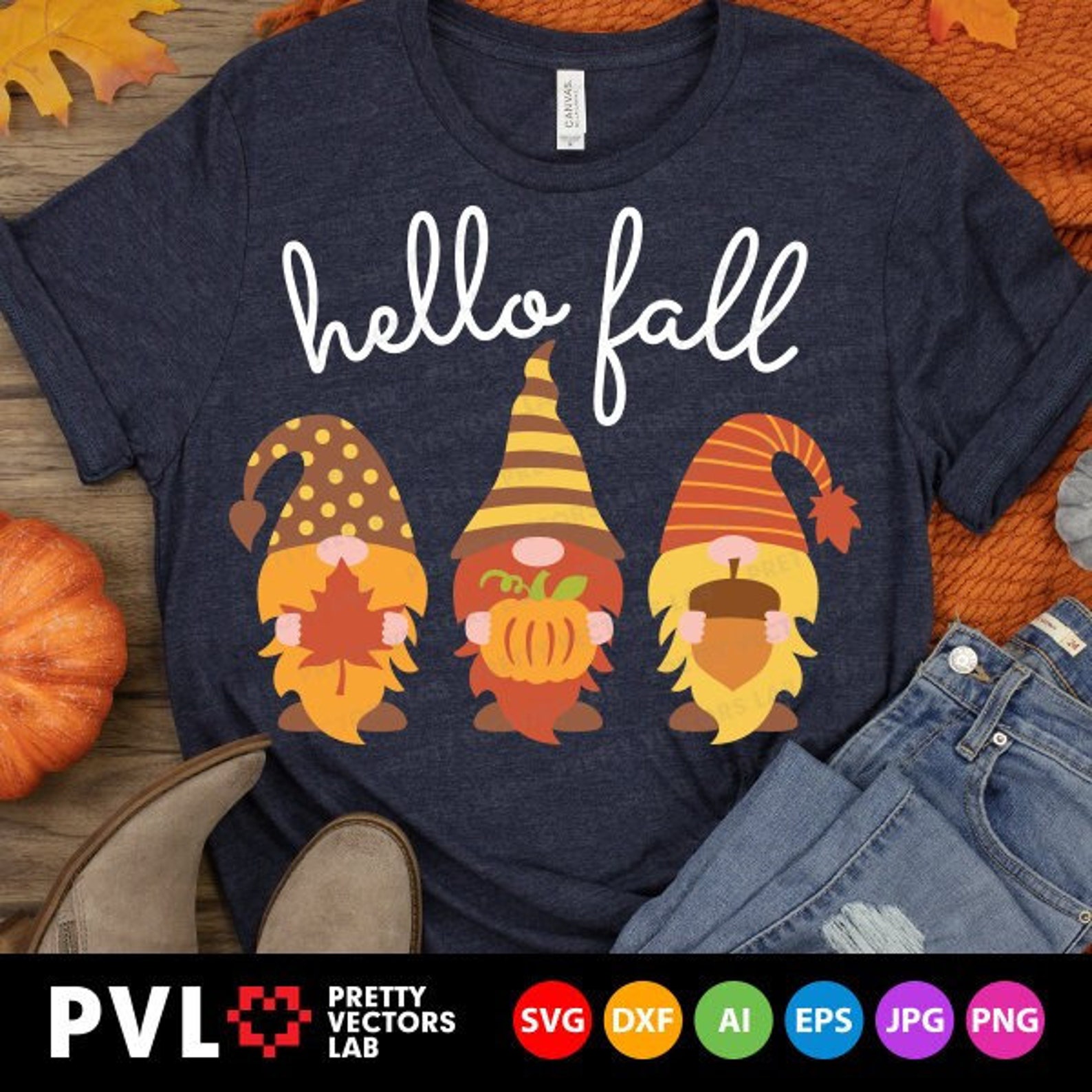 Fall Gnomes Svg Hello Fall Svg Autumn Gnomes Svg | Etsy