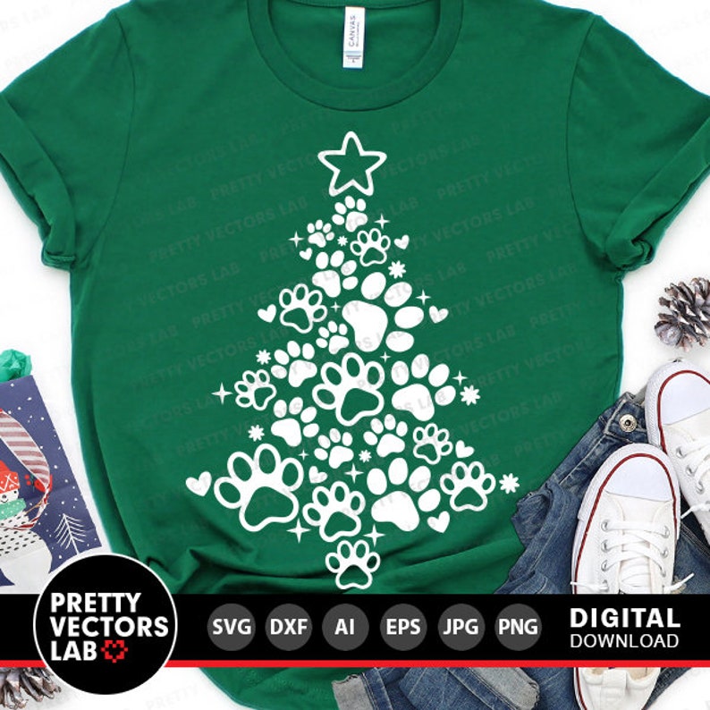 Paw Print Christmas Tree Svg, Paws Cut Files, Christmas Svg Dxf Eps Png ...