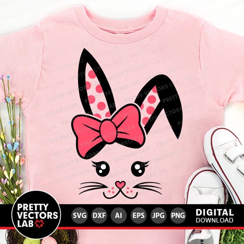 Bunny Svg, Easter Cut Files, Girl Bunny With Bow Svg, Cute Bunny Face ...