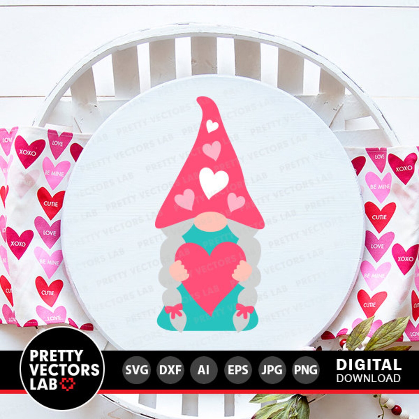 Gnome Girl With Heart Svg Valentine's Day Cut File - Etsy