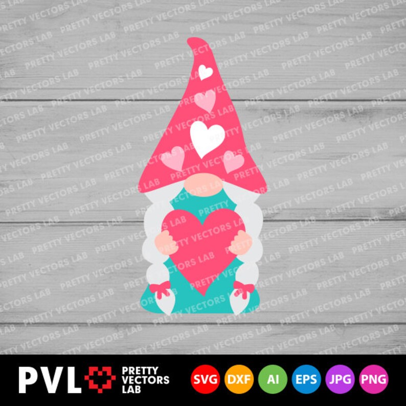 Gnome Girl With Heart Svg Valentines Day Cut Files Cute Etsy