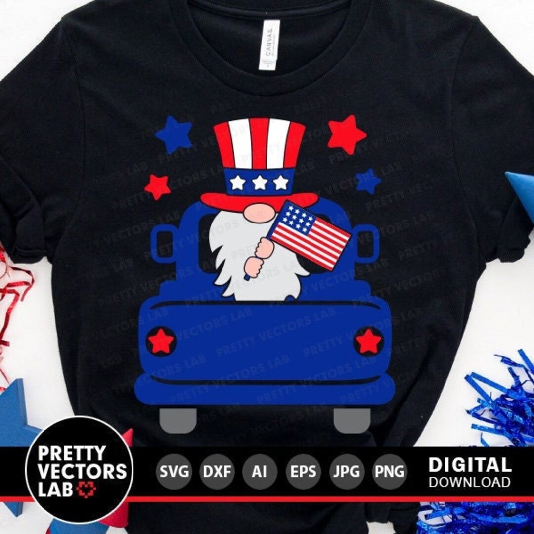Patriotic Truck Svg, 4th of July Gnome Svg, USA Cut File, Gnome With ...