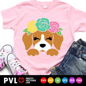 Puppy Face Svg, Cute Dog With Flowers Svg, Girl Svg, Dxf, Eps, Png ...