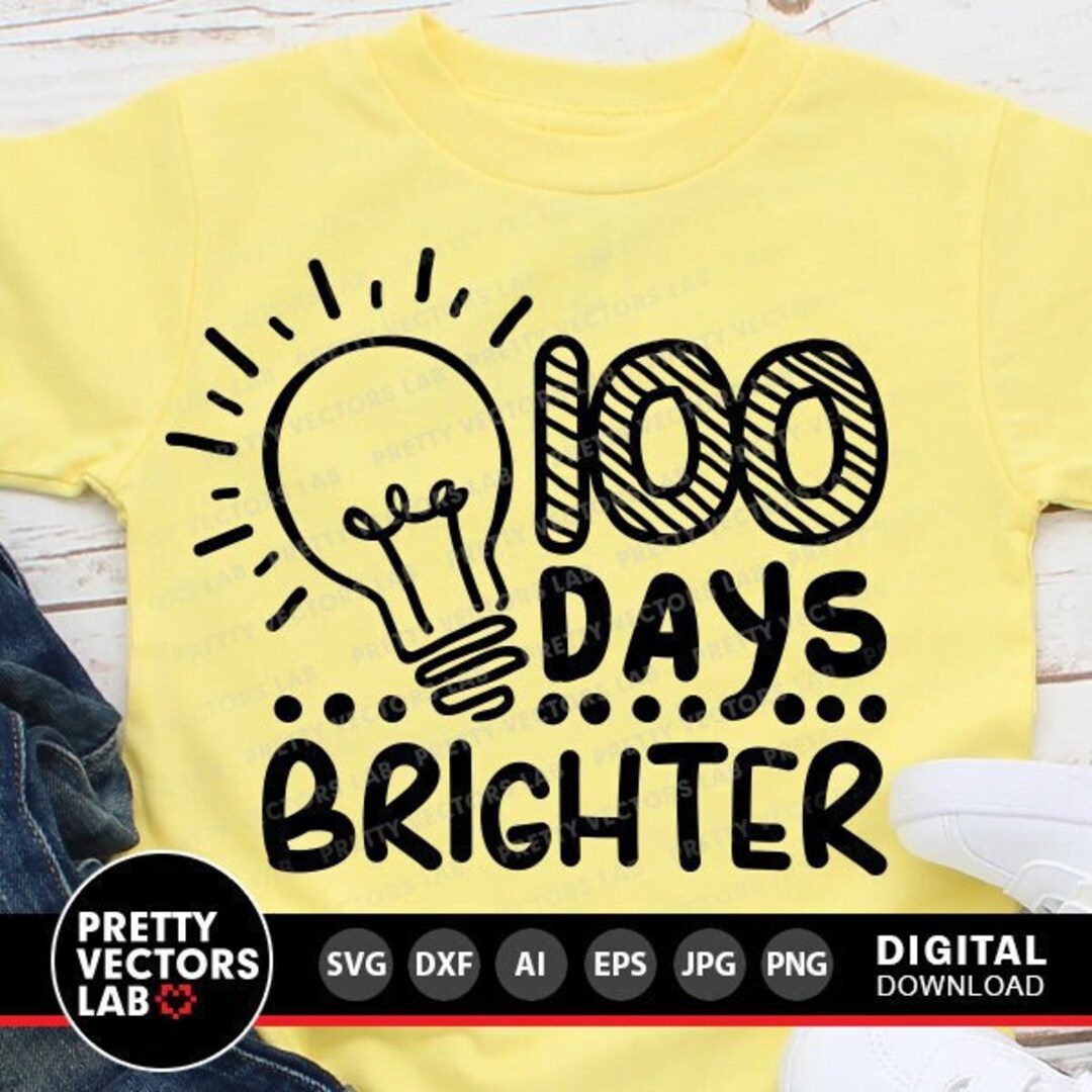 100 Days Brighter Svg, 100th Day of School Svg Dxf Eps Png, Kids Svg ...