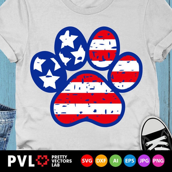 Paw Print American Flag Svg 4th of July Svg USA Grunge Paw | Etsy