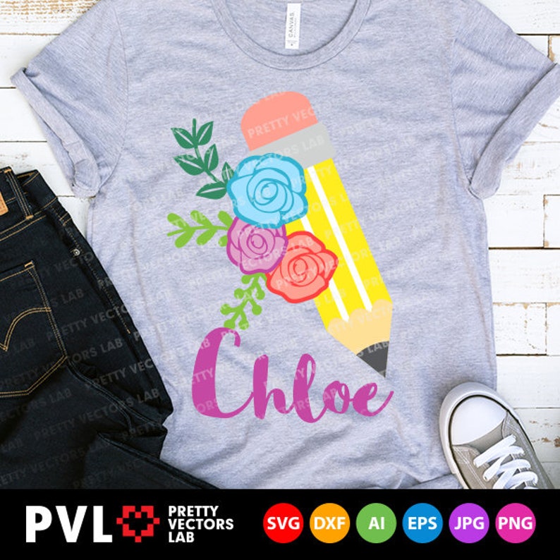 Back to School Svg Cute Floral Pencil Svg Girls Monogram - Etsy