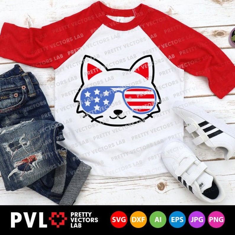 Patriotic Cat Svg 4th of July Svg USA Kitten With Sunglasses | Etsy