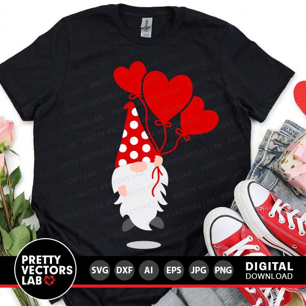 Gnome With Balloon Heart Svg, Valentine's Day Svg Dxf Eps Png ...