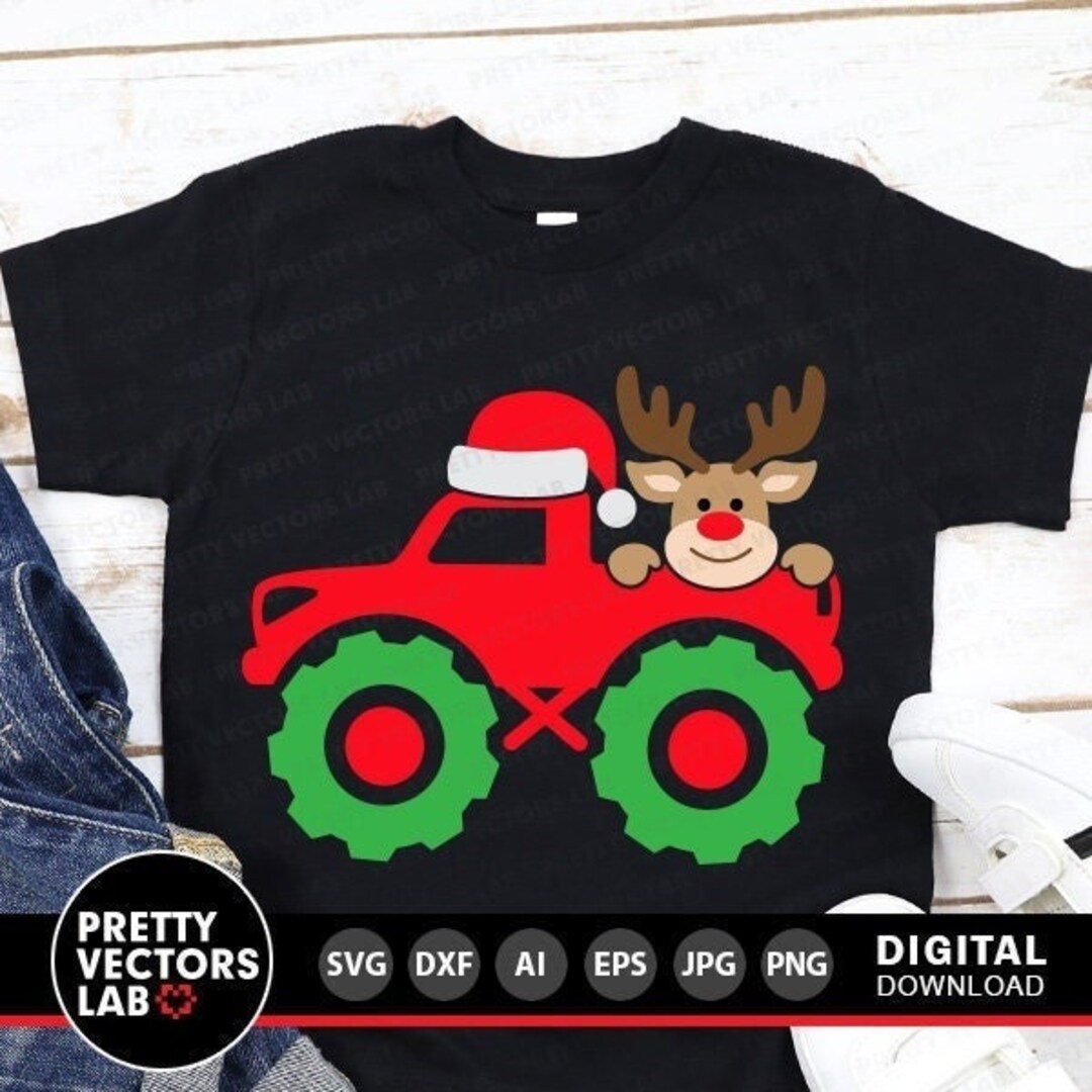 Christmas Truck Svg, Monster Truck Svg, Truck With Reindeer Svg, Dxf ...