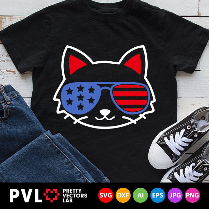 Patriotic Cat Svg 4th of July Svg USA Kitten With Sunglasses - Etsy