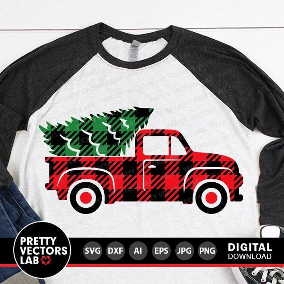 Christmas Truck Svg, Buffalo Plaid Svg, Vintage Truck Svg, Dxf, Eps ...