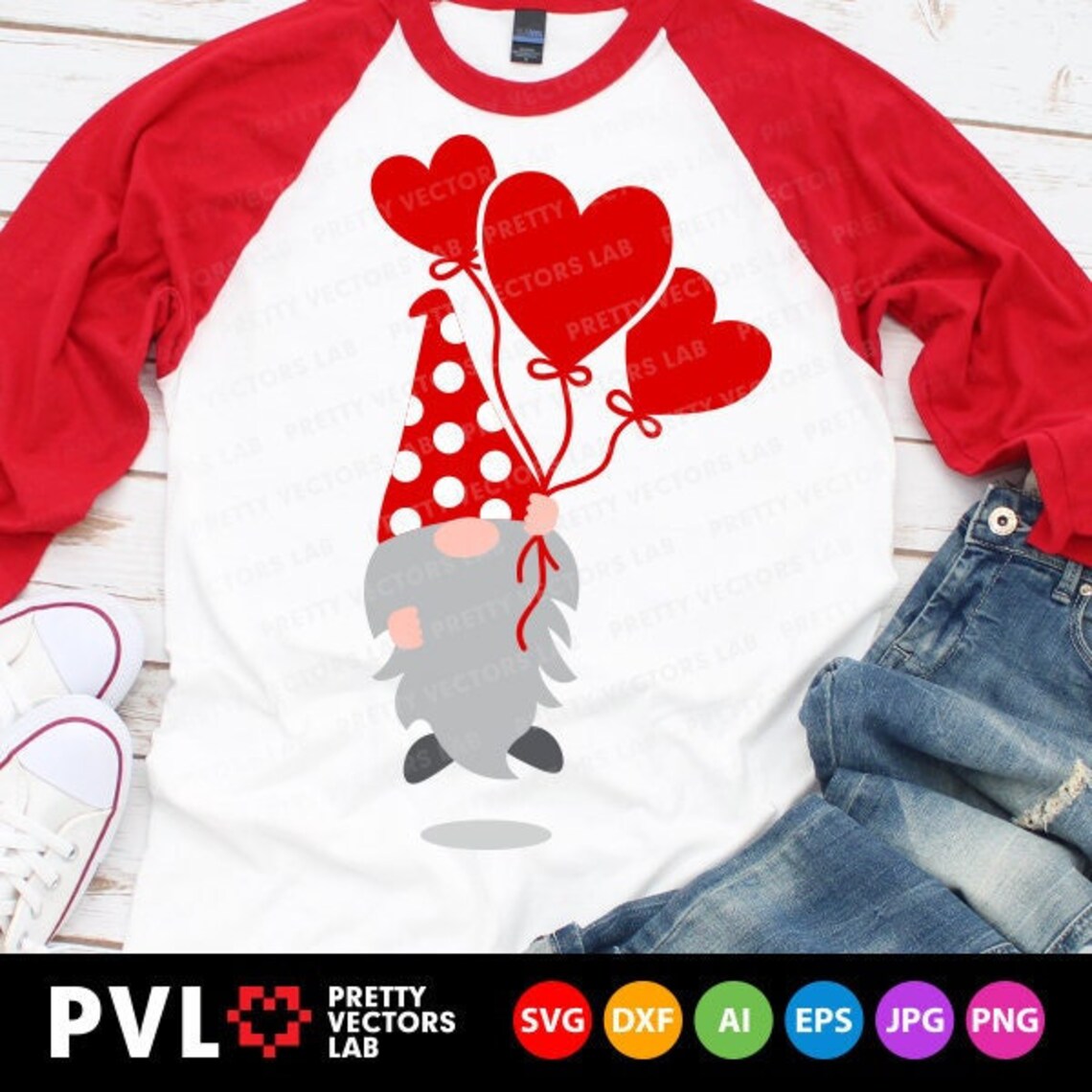 Gnome With Balloon Heart Svg Valentine's Day Svg Dxf Eps - Etsy