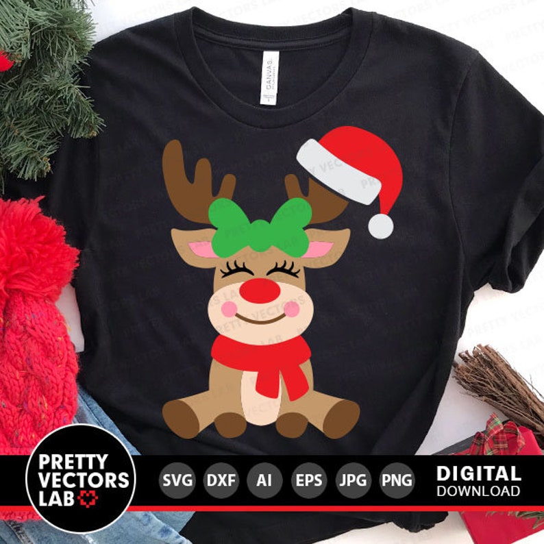 Christmas Svg Girl Reindeer Svg Reindeer With Santa Hat Svg - Etsy
