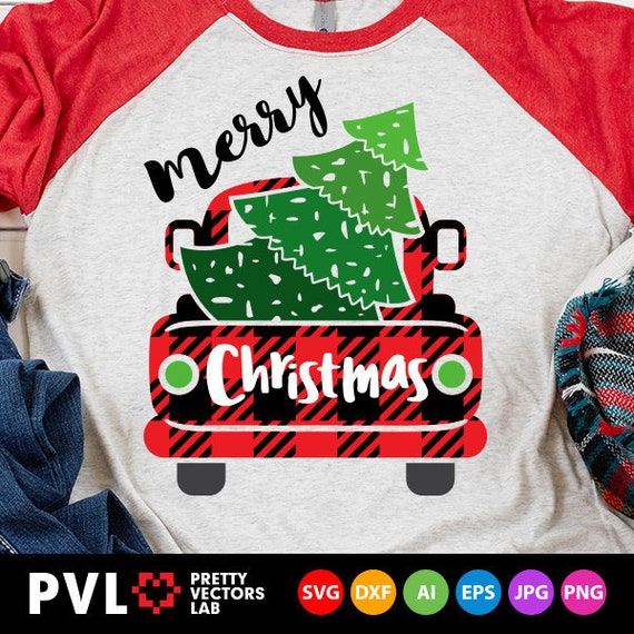Merry Christmas Truck Svg Buffalo Plaid Truck Svg Grunge | Etsy