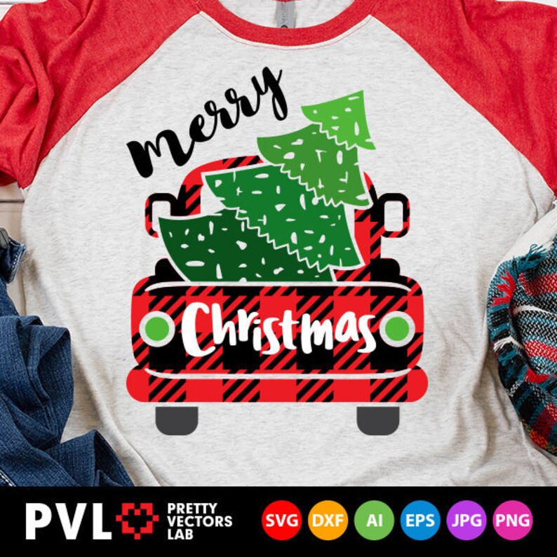 Merry Christmas Truck Svg Buffalo Plaid Truck Svg Grunge | Etsy