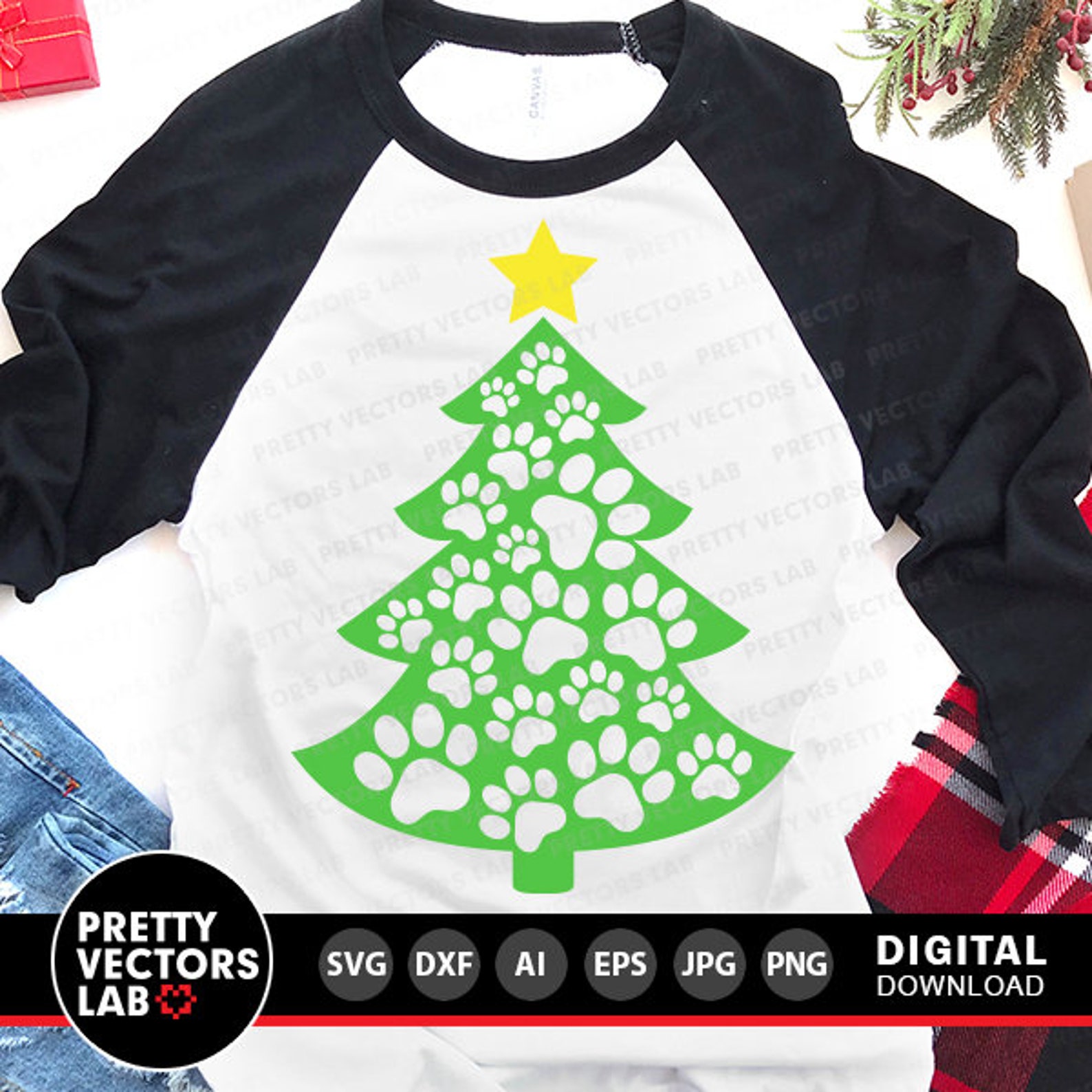 Paw Print Christmas Tree Svg, Christmas Paw Svg, Dog Paw Cut Files, Cat ...