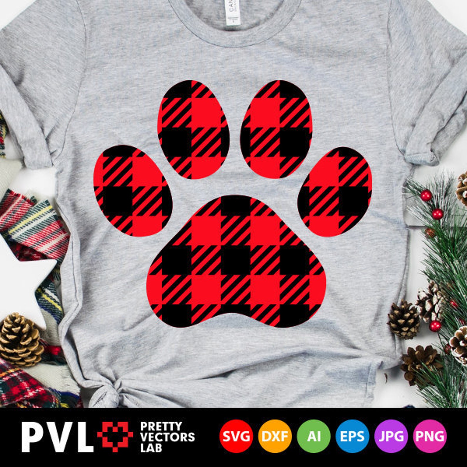 Buffalo Plaid Paw Print Svg Christmas Paw Svg Dxf Eps Png | Etsy
