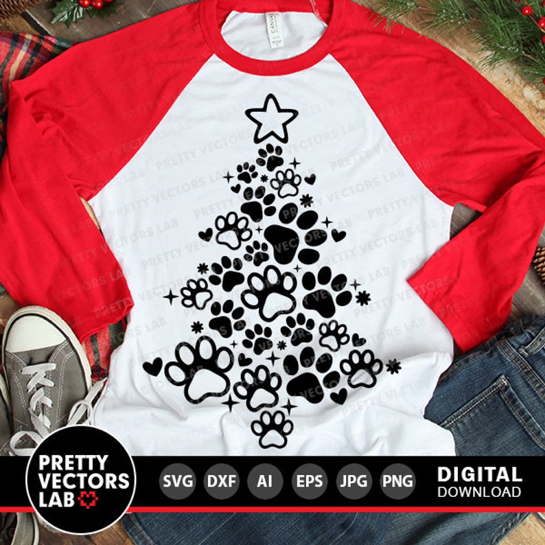 Paw Print Christmas Tree Svg, Paws Cut Files, Christmas Svg Dxf Eps Png ...